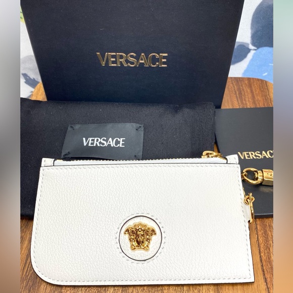 Versace | Bags | New Versace White Leather Gold Medusa Zip Card ...